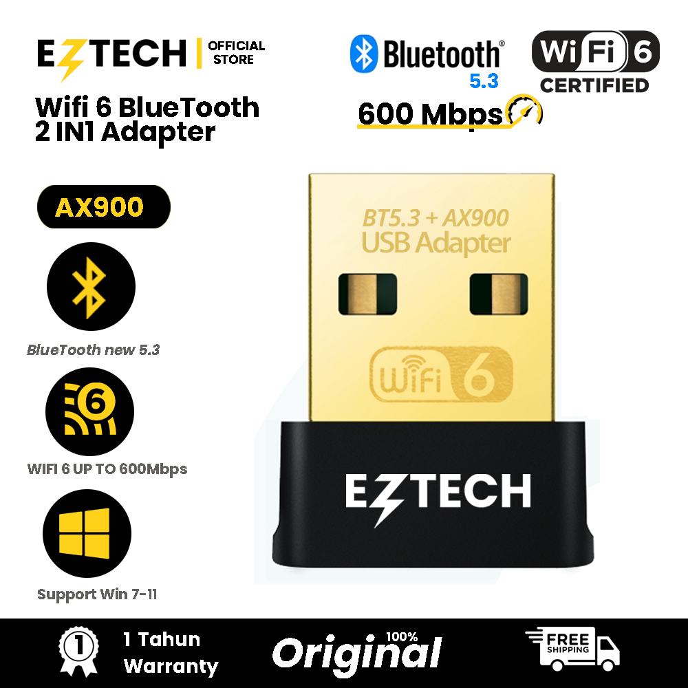 Jual [ EZTECH ] AX900 Nano Wi-Fi 6 600 Mbps 2.4/5GHz Dual Band + Bluetooth 5.3 2in1 USB Wifi ...