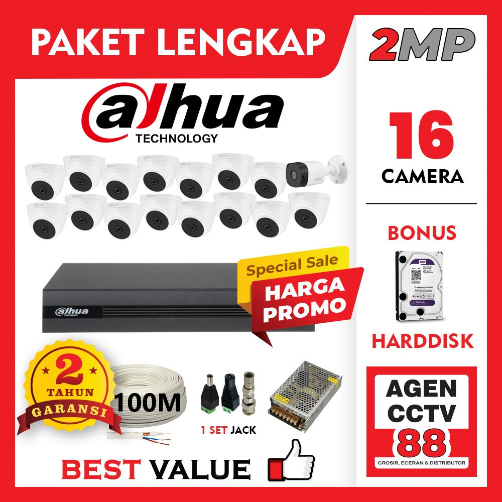 Jual Paket 16 Camera CCTV DAHUA 2MP Lengkap Kabel 100m Harga Promo | Shopee Indonesia