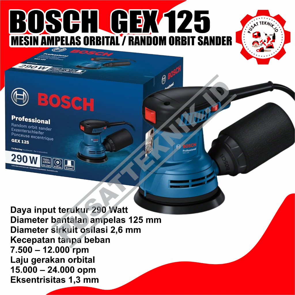 Jual BOSCH GEX 125 MESIN AMPLAS LISTRIK BULAT 5 IN GEX125 AMPLAS KAYU BESI DEMPUL ORBITAL ...