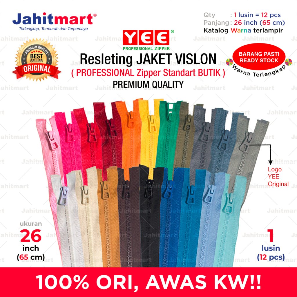 Jual RESLETING JAKET GIGI KASAR VFO-58 MERK "YEE" / VISLON 26 INCI (65CM) "LUSIN" | Shopee Indonesia