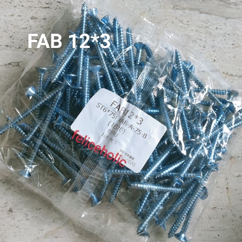 Jual (FAB 12x3) SEKRUP / BAUT / TAPPING KEPALA RATA FAB 12X3 SEKRUP ...
