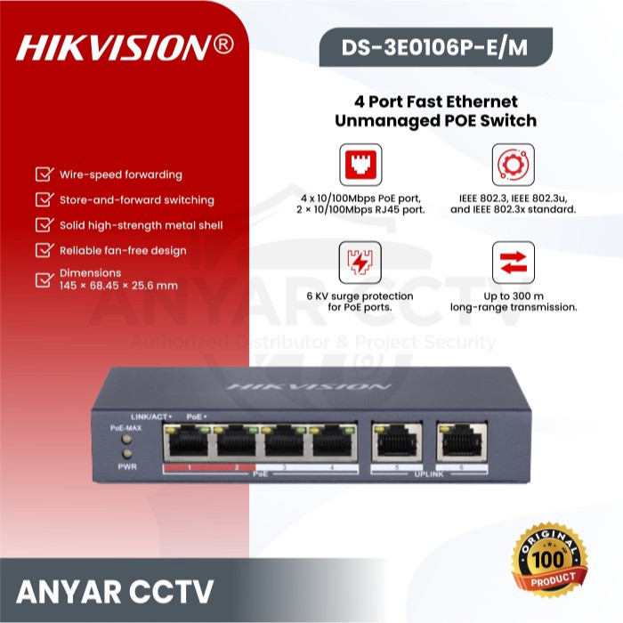 Jual HIKVISION POE HUB 4 PORT + 2 UPLINK DS-3E0106P-E/M ORIGINAL HIKVISION | Shopee Indonesia