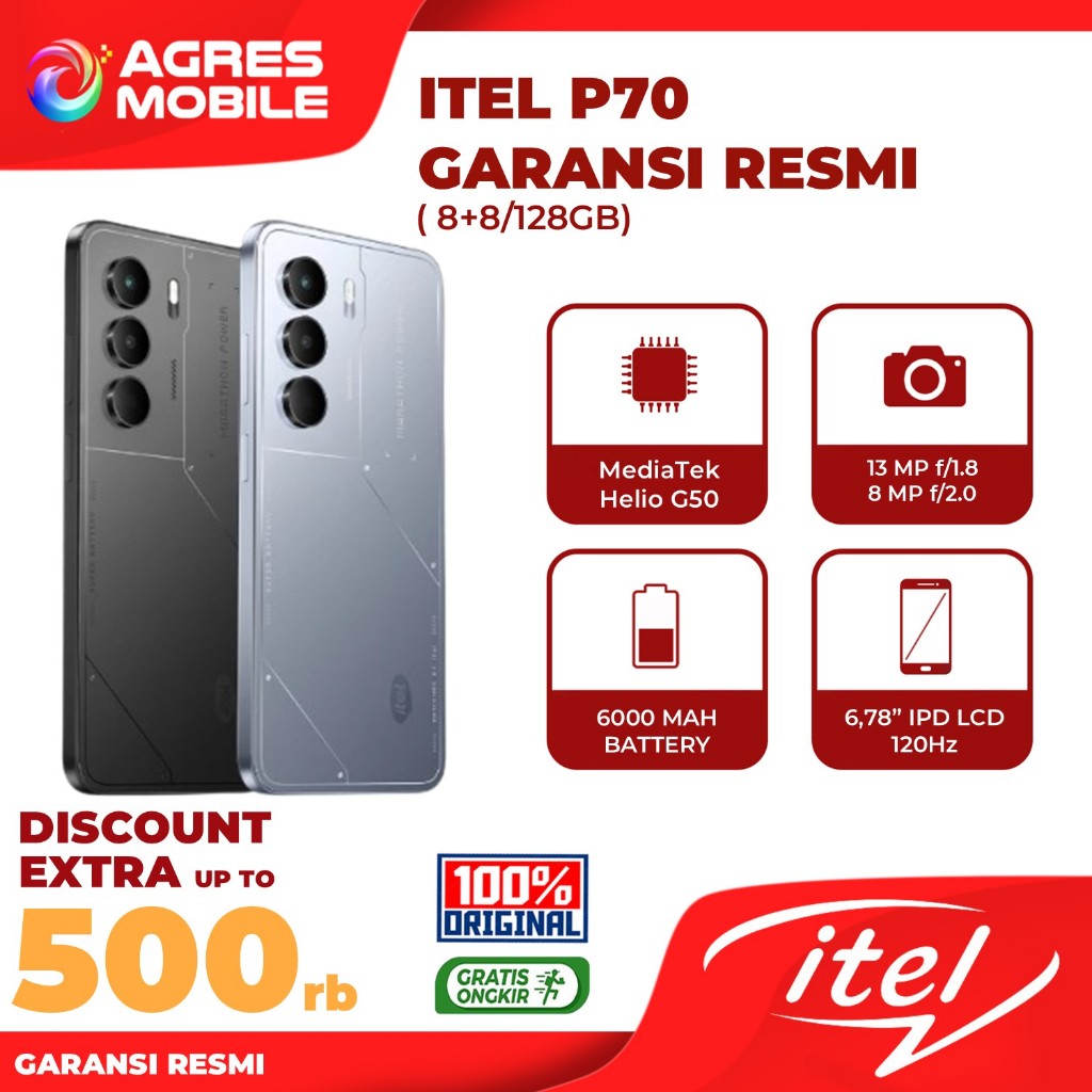 Jual itel P70 RAM 8+8/128GB - Big Battery 6000mAh - 6.67"HD + Sunlight Display 90hz - Helio G50 ...