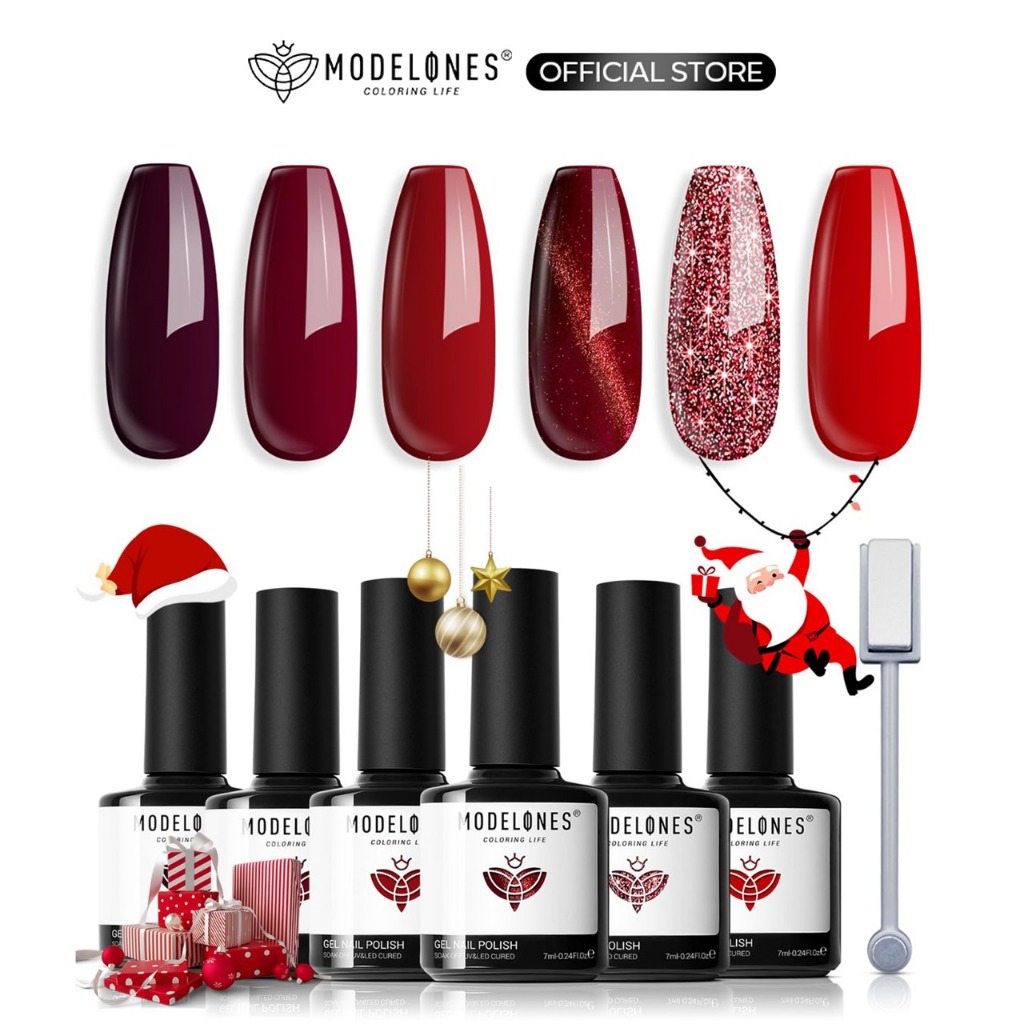 Jual MODELONES Red Gel Nail Polish Set 6 Warna Ruby Sparks Collection ...