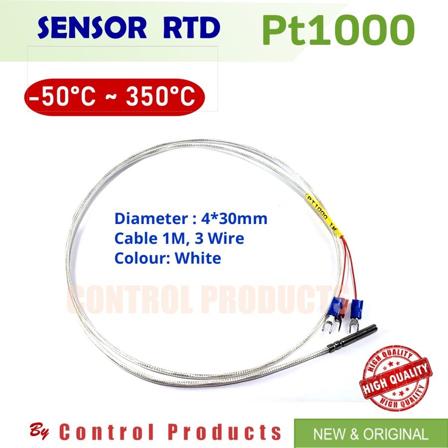 Jual PT1000 sensor suhu RTD pt1000 size 4x30mm 1 mtr -50 oC to 350 oC ...