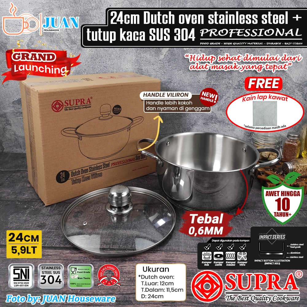 Jual SUPRA 24cm panci dutch oven stainless steel sus 304 professional ...