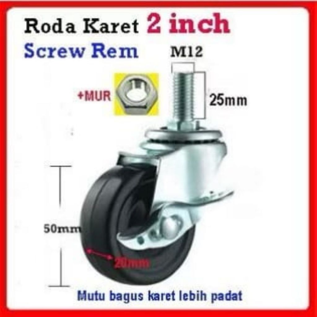 Jual (4pcs )Roda karet 2 inch Plat Screw Hidup Rem etalase troli ...