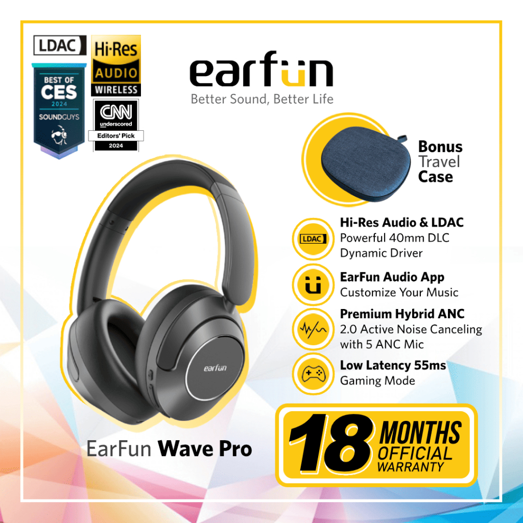 Jual EarFun Wave Pro - Black - Hi-Res LDAC Wireless Headphones with Premium Hybrid ANC | Shopee ...