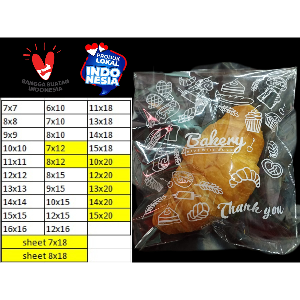 Jual opp Roti motif Bakery Thank you 8x10 13x13 13x18 11x11 14x18 15x15 ...