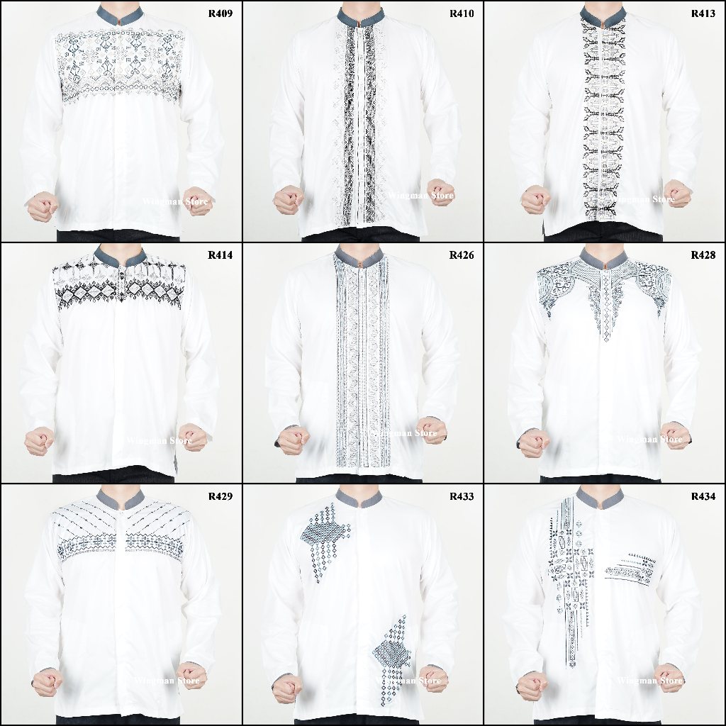 Jual Baju Koko Muslim Pria Bordir Monochrome | Shopee Indonesia