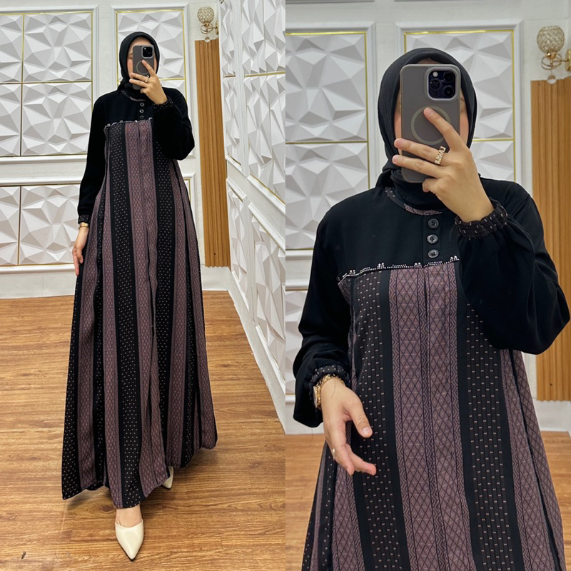Jual C002 Gamis Salur Premium / Gamis Kombinasi Salur / Gamis Terbaru Seragaman / Gamis Abaya ...