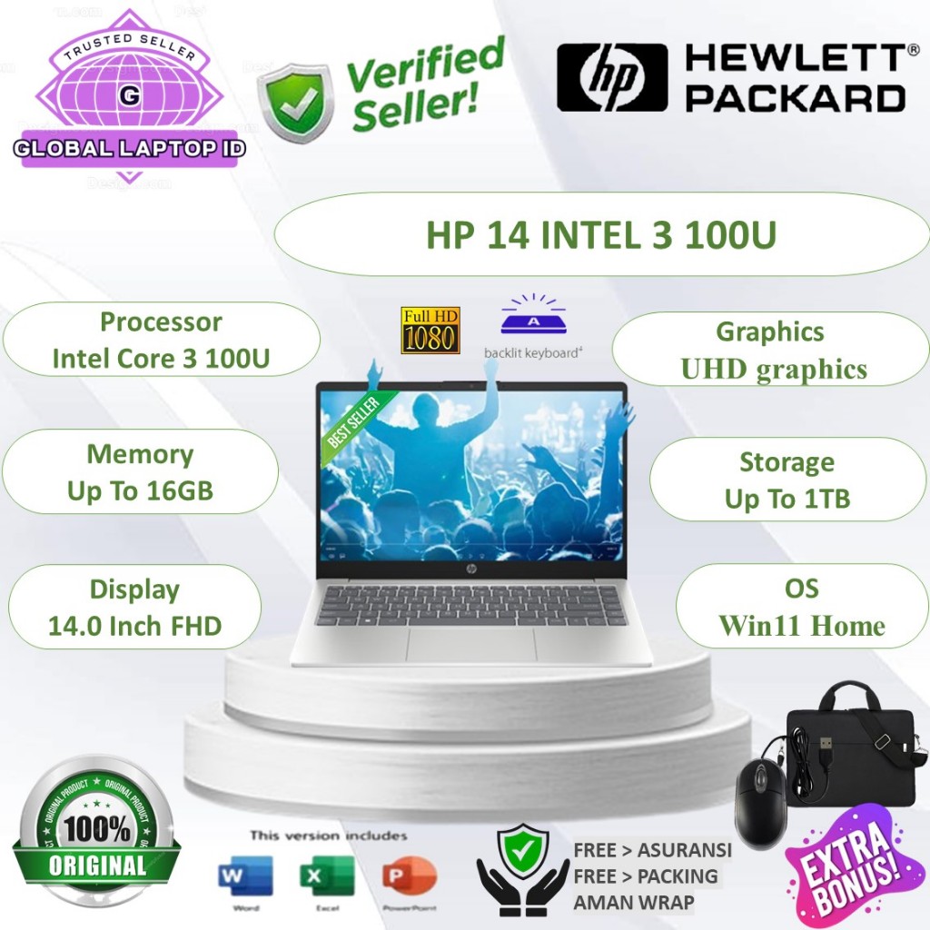 Jual Laptop HP 14 Intel Core 3 100U RAM 16GB 1TB SSD 14.0 Inch Full HD ...