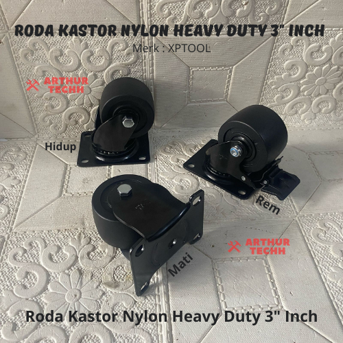 Jual Roda Hitam Nylon Heavy Duty 3" Inch (Mati Hidup Rem) Roda Kastor ...