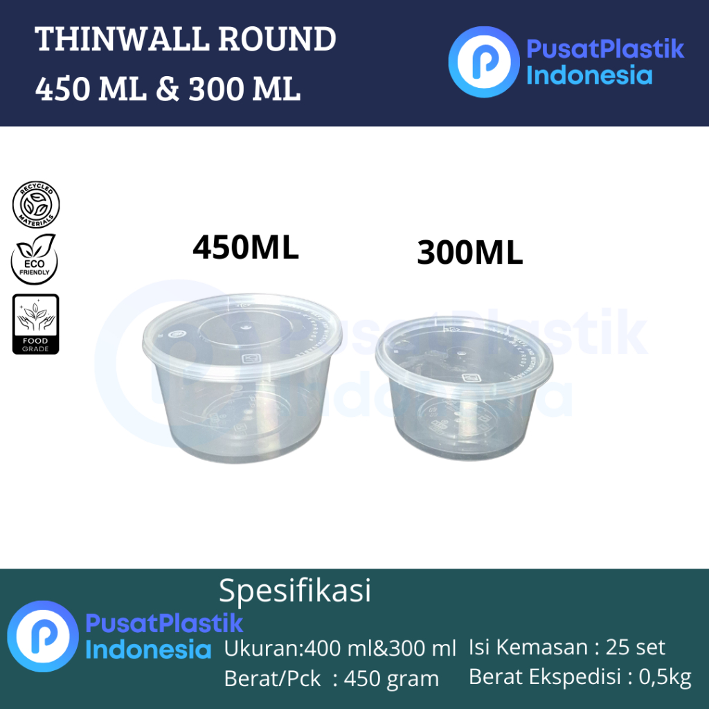 Jual Thinwall Round Klir 300 ml 450ml Mangkok Plastik Bulat Round Alas ...
