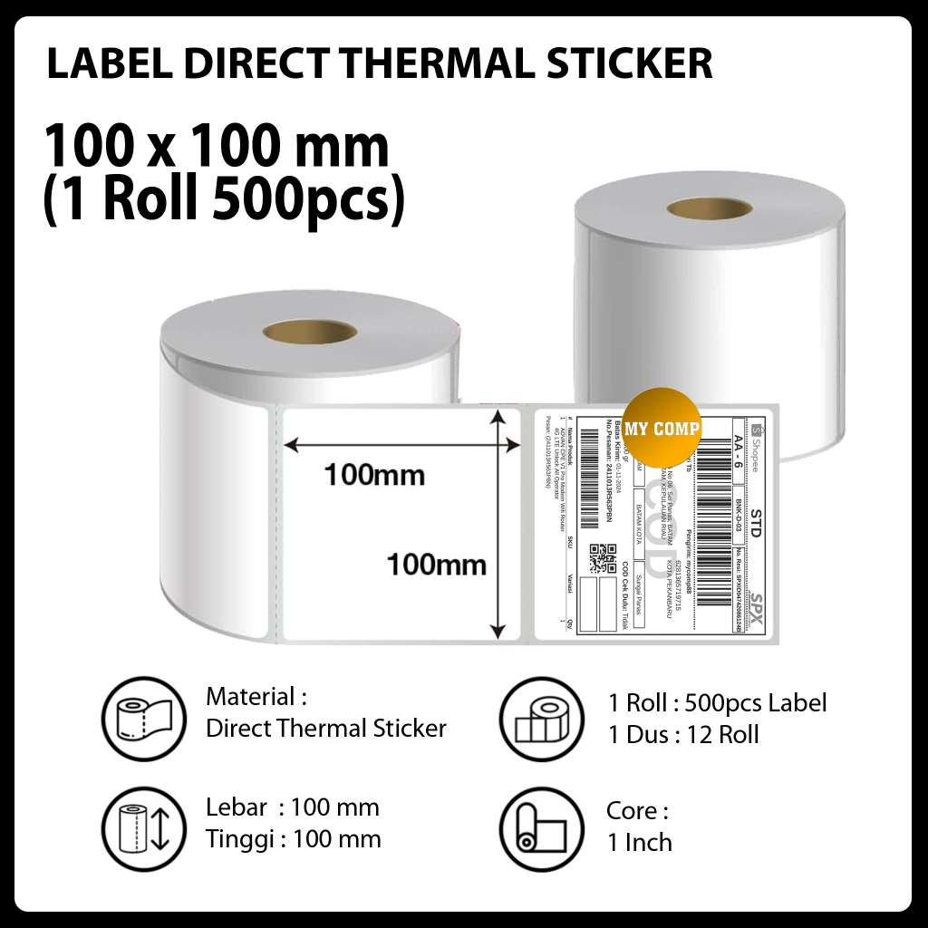 Jual Kertas Direct Thermal Sticker Label Resi 100x100 / 100x100mm / 10x10cm | Shopee Indonesia