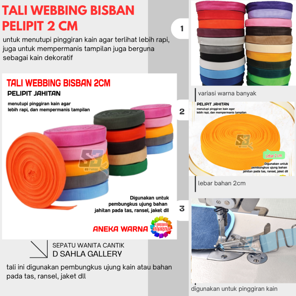 Jual Bisban Pelipit 2 cm Tali Webbing Warna Variasi Panjang +/- 25 meter tebal 0.5mm Harga Per ...