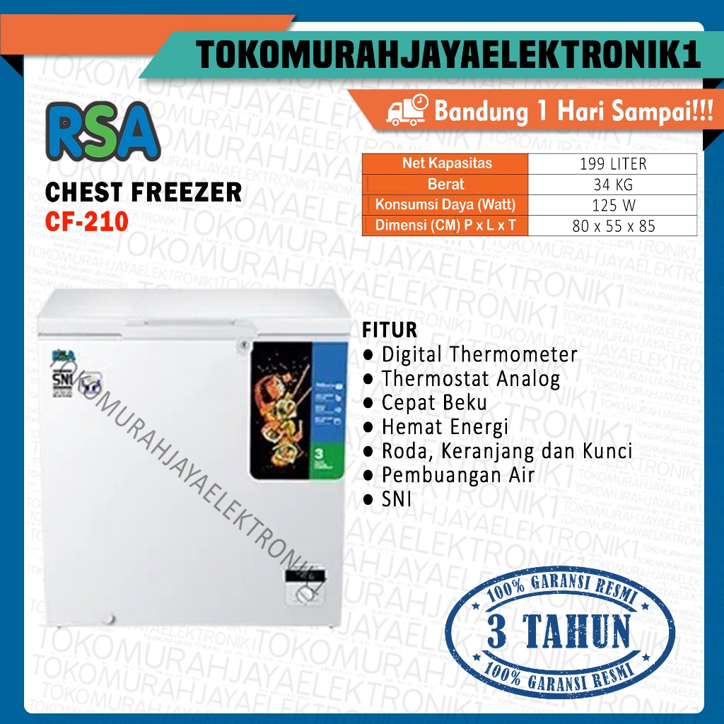 Jual Chest Freezer RSA 199 Liter CF-210 Low Watt Garansi Resmi | Shopee ...