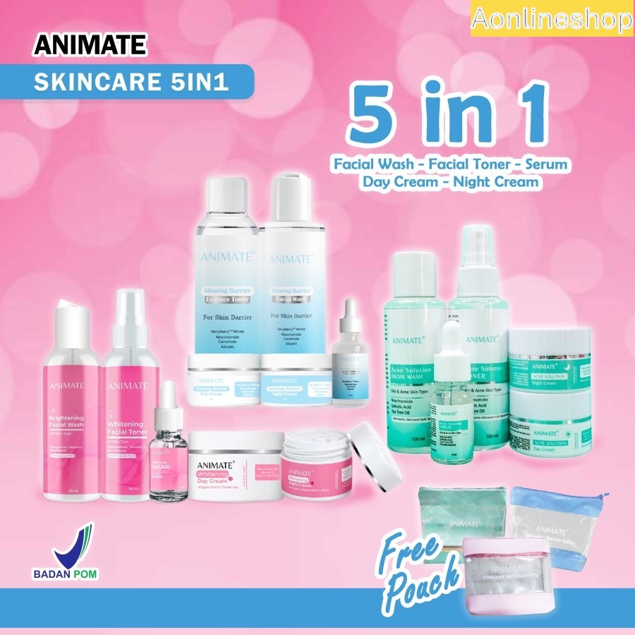 Jual AS PAKET ANIMATE Whitening 5in1 / Glowing Barrier 5in1 / Acne ...