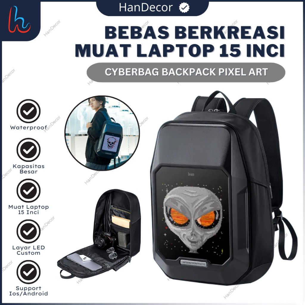 Jual Bag Backpack Cyberbag Led Pixel Art Waterproof | Tas Ransel Smart ...
