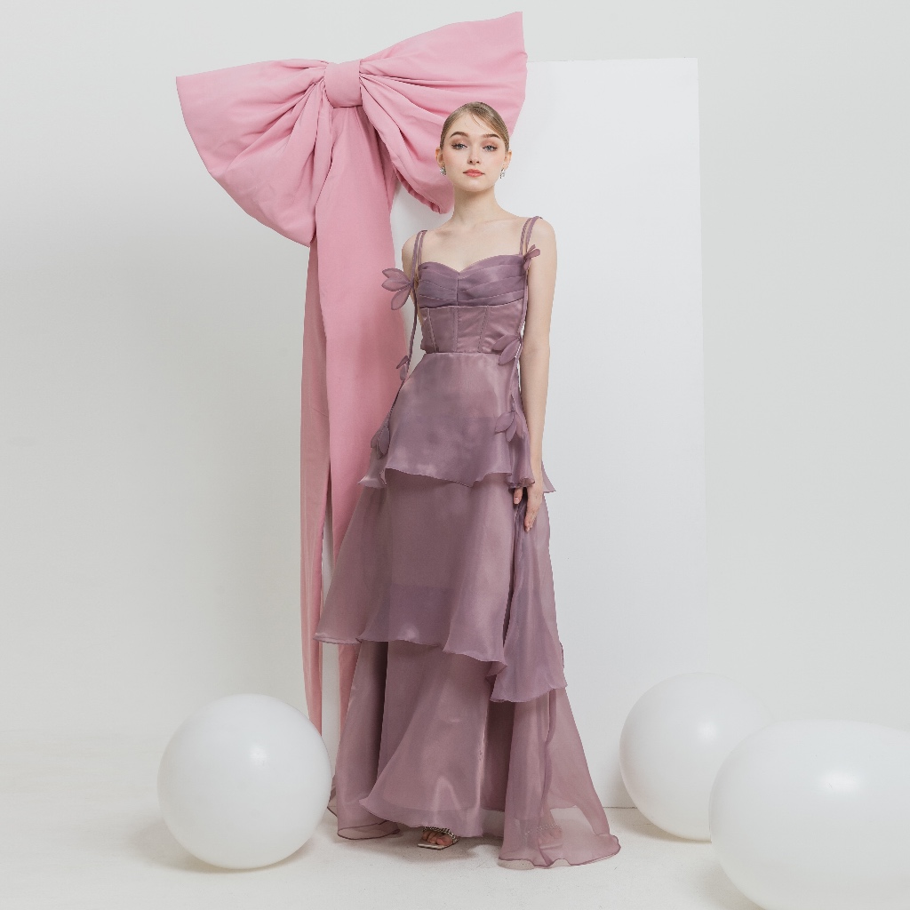 Jual COMA LABEL - Fiore Dress in Mauve Pink & Bronze // dress organza ...