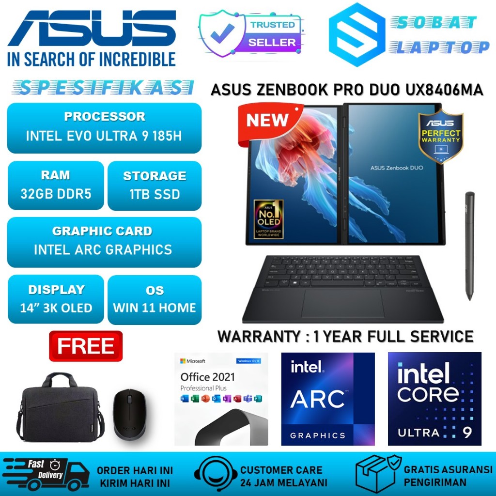 Jual Laptop Asus Zenbook Pro Duo UX8406MA Intel ultra 9 185H Ai Ram ...