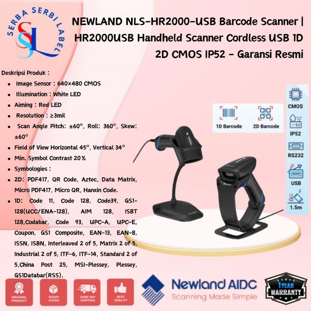 Jual NEWLAND NLS-HR2000-BT Bluetooth Barcode Scanner | HR2000 Handheld ...