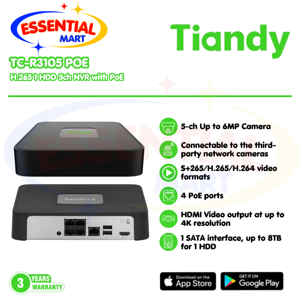 Jual NVR 5CH Tiandy TC-R3105 POE Support Up To 6MP | Shopee Indonesia