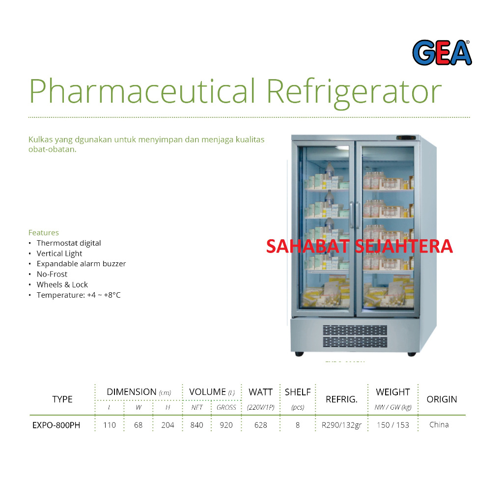 Jual GEA Pharmaceutical Refrigerator EXPO-800PH – Kulkas Obat & Vaksin ...