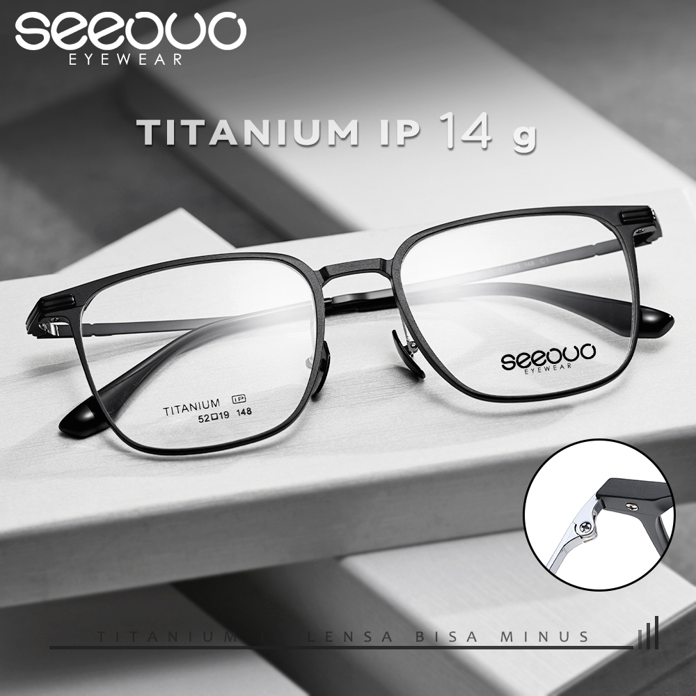 Jual Seeouo Kacamata Bentuk Kotak Simple Titanium Frame Plano Lens Bisa Minus Antiradiasi ...
