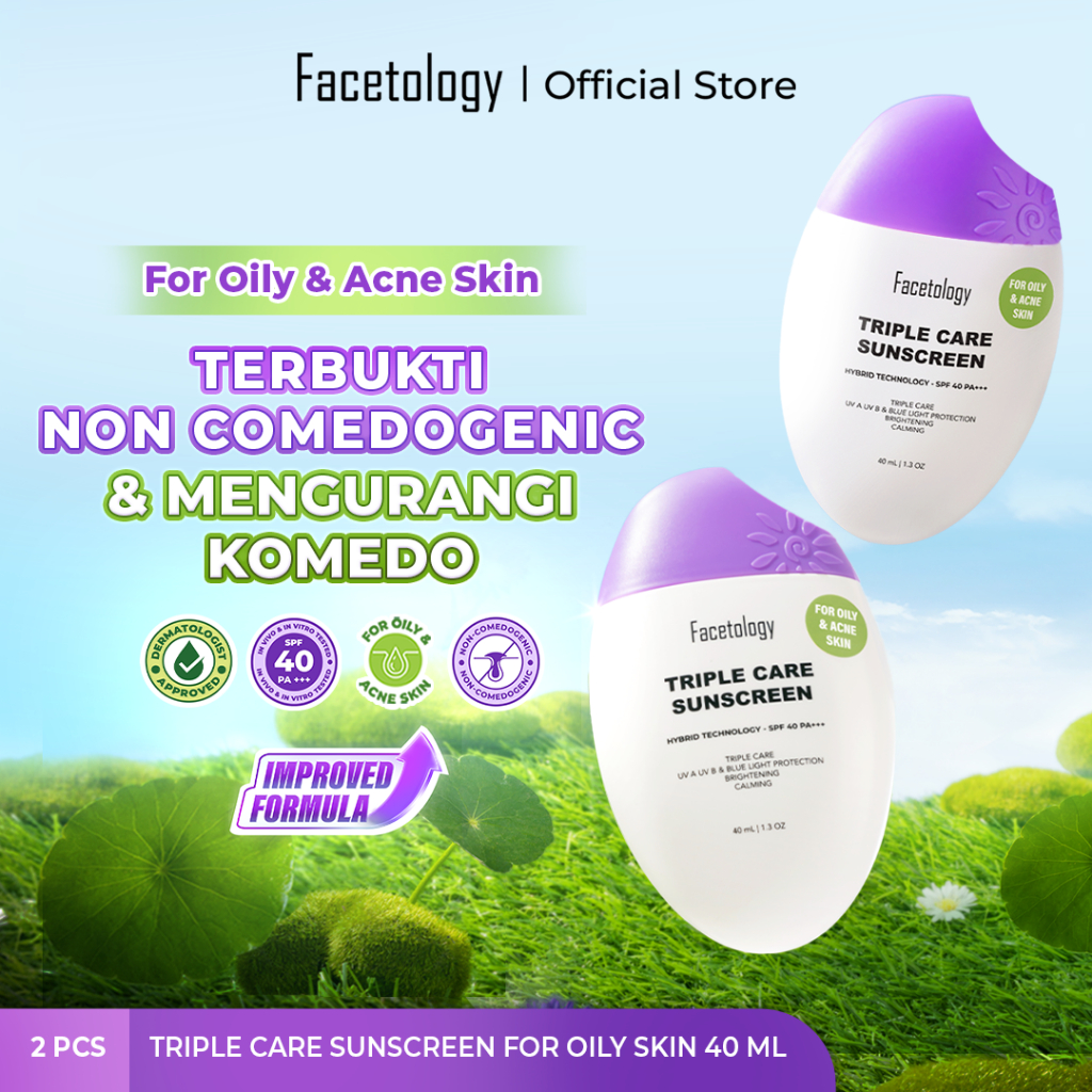 Jual Facetology Triple Care Sunscreen For Acne & Oily Skin SPF 40 PA+++ 40ML 2PCS | Shopee Indonesia
