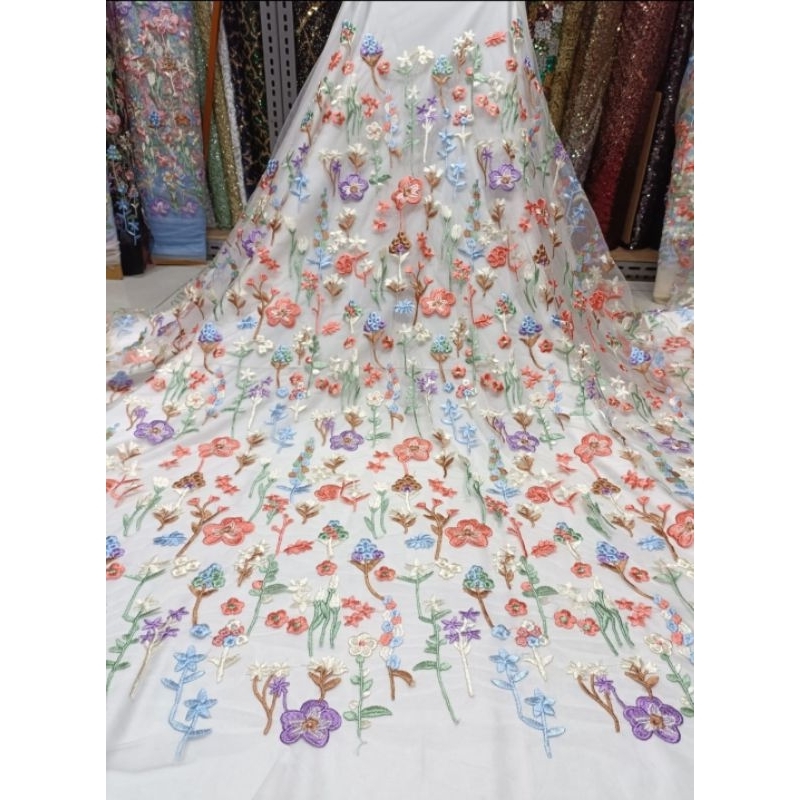 Jual kain tile garden multi colour bordir premium/tile garden bordir ...