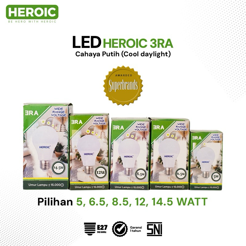 Jual PAKET LAMPU LED ISI 3 - BOHLAM PUTIH BULB HEROIC ERA 5W 6,5W 8,5W ...