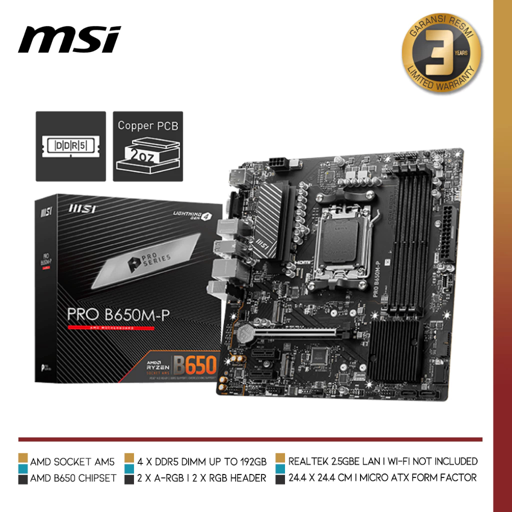 Jual MSI PRO B650M-P | Motherboard AMD B650 Ryzen AM5 Micro ATX ...