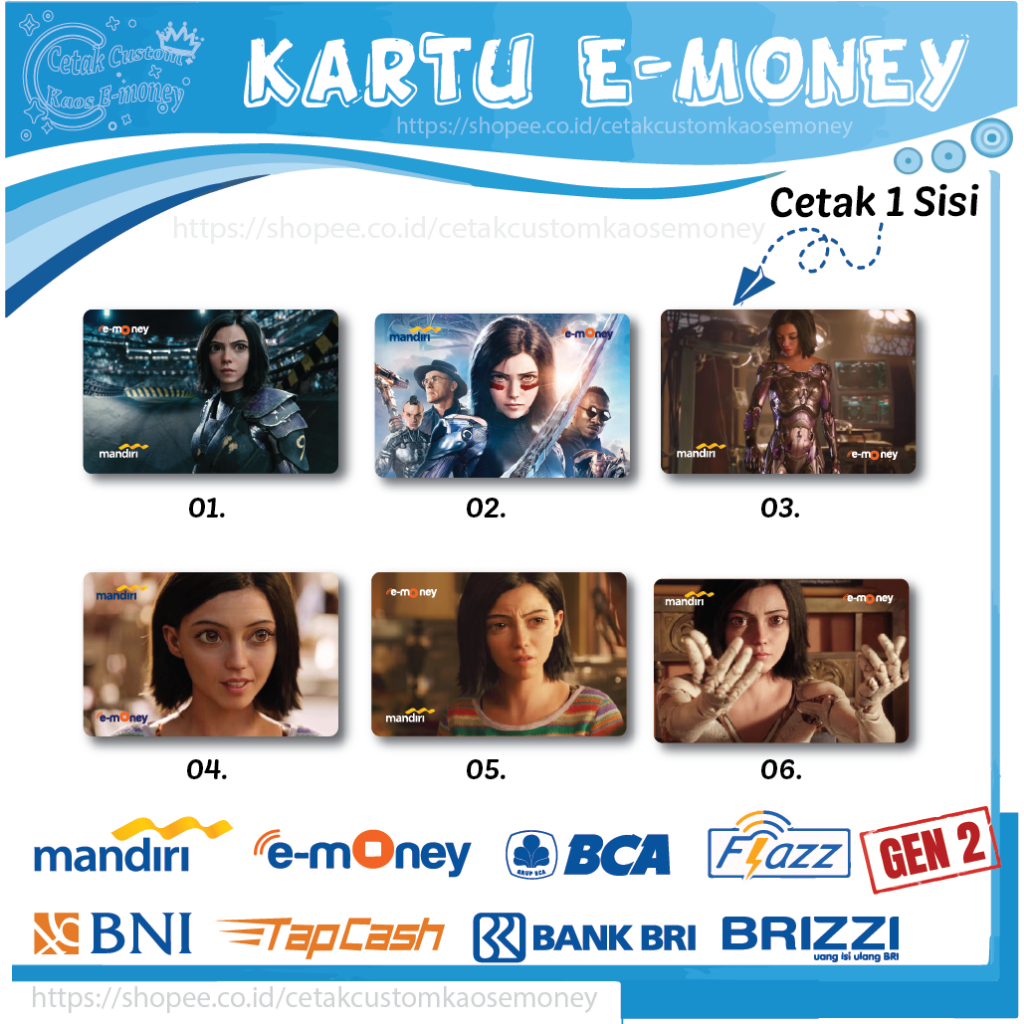 Jual KARTU EMONEY ETOLL GAMBAR ALITA BATLE ANGEL THE MOVE FLM EMONEY ...