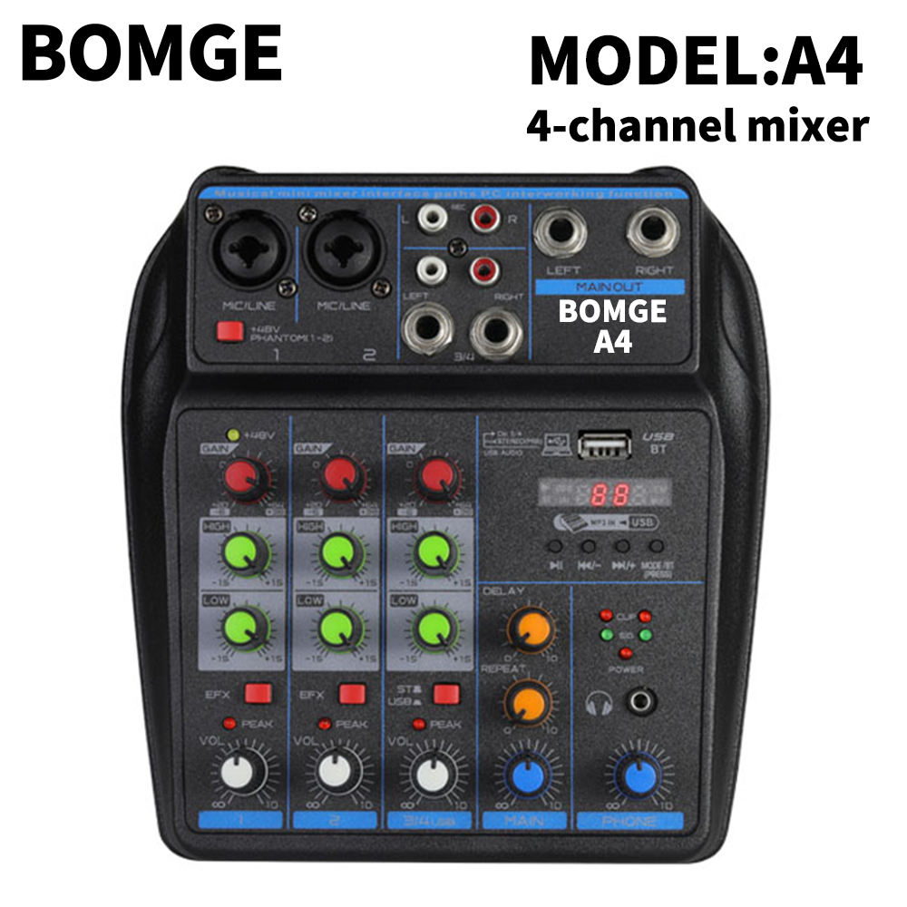 Jual BOMGE A4 4-Channel Mixer Dj Mixing Sound Board with Bluetooth XLR/1/4" Interface, USB/MP3 ...