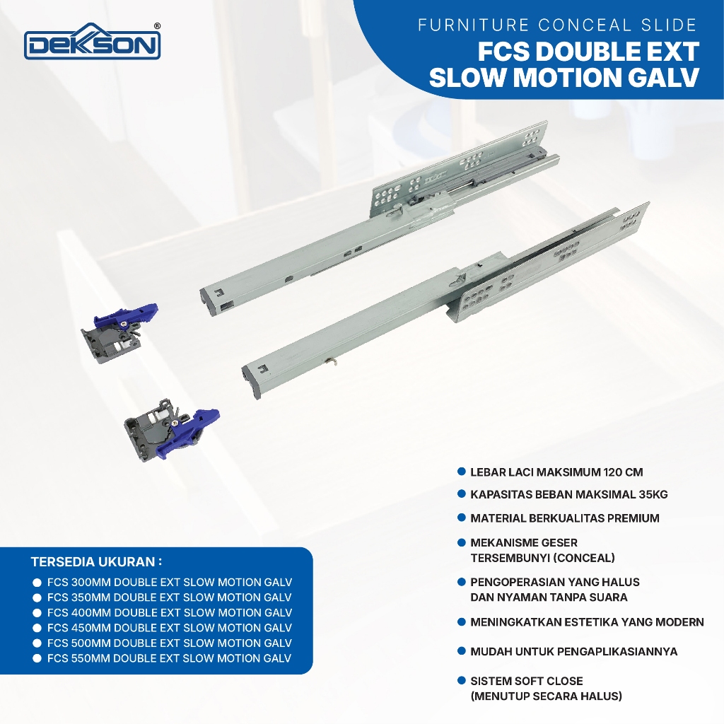Jual DEKKSON Furniture Conceal Slide Rel Laci Tanam Tandem FCS DBL EXT ...