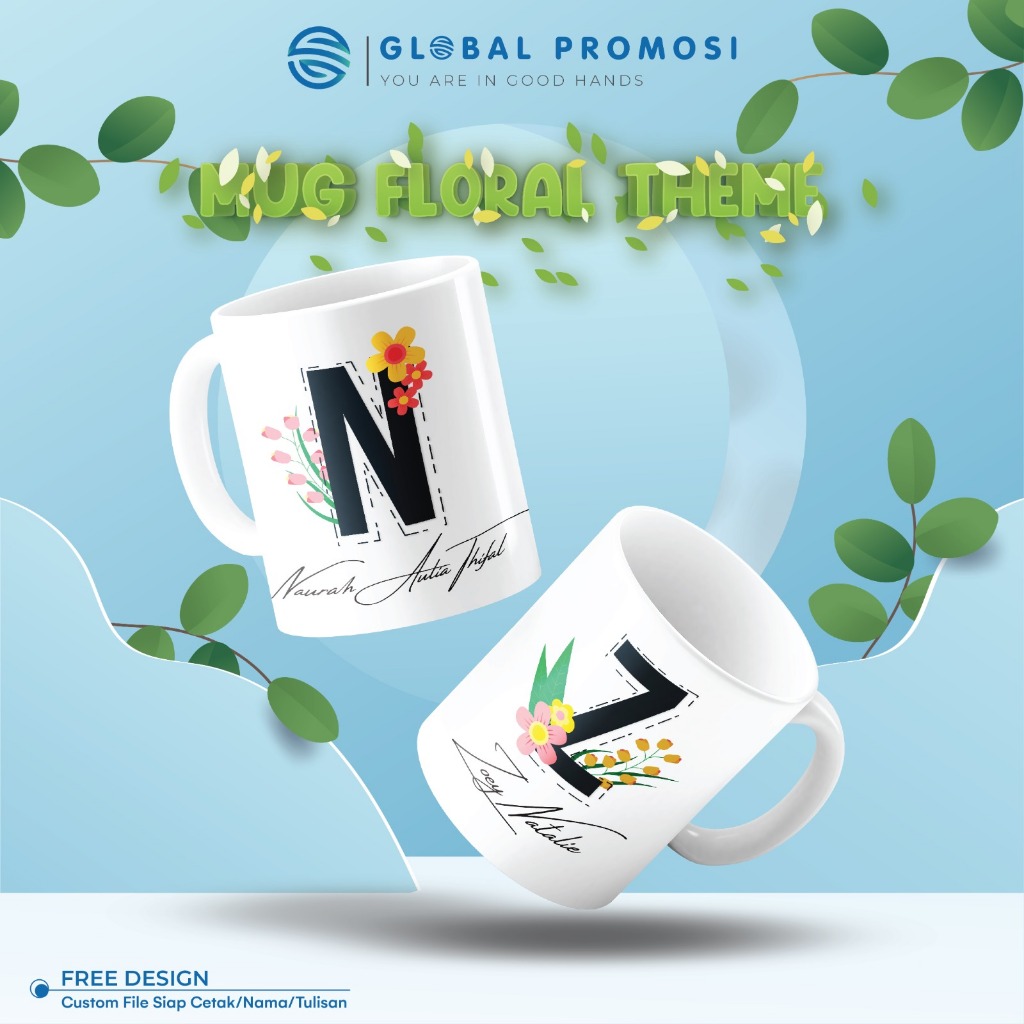 Jual Mug Custom Huruf / Abjad Floral Bunga Print Satuan Hadiah Souvenir ...