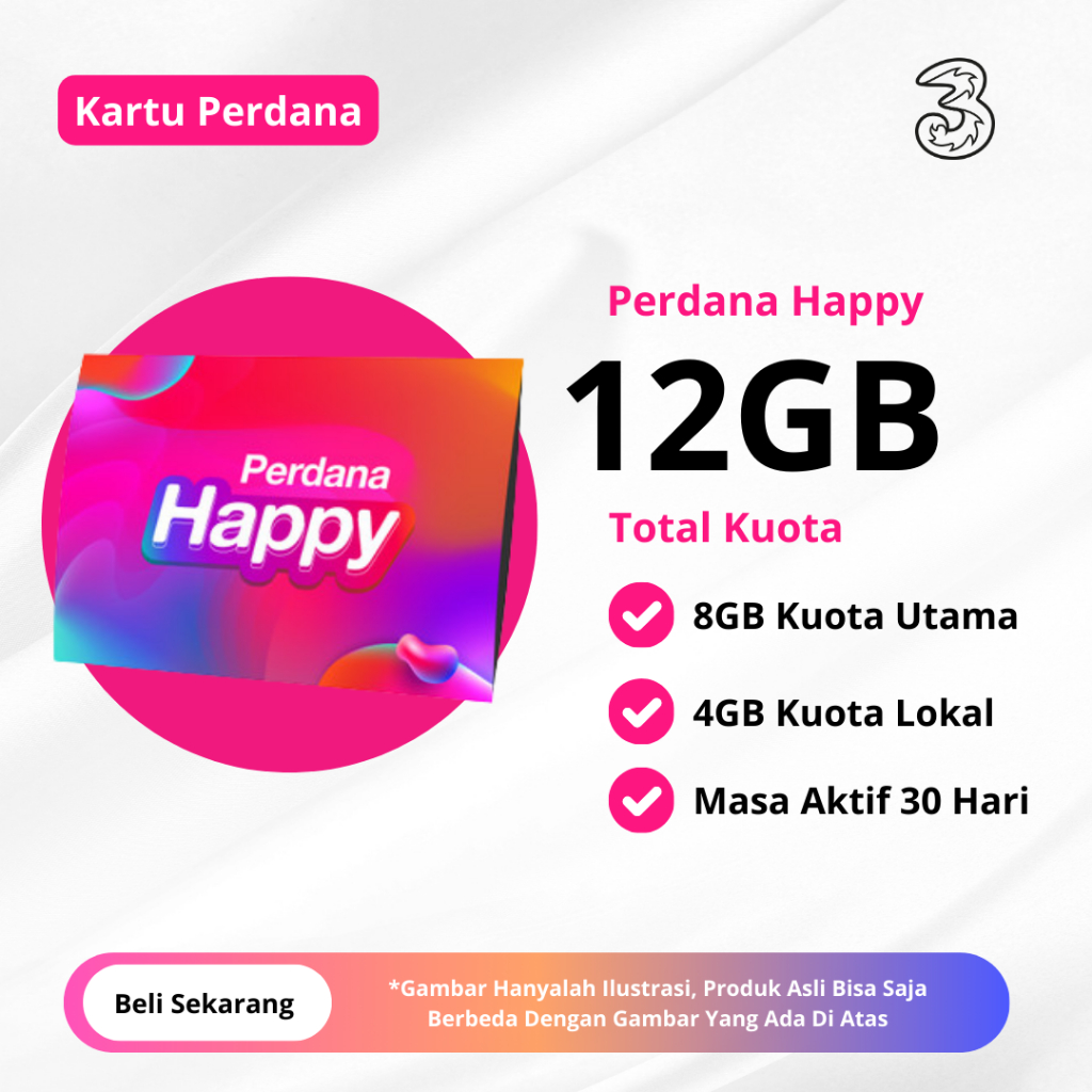 Jual Kartu Perdana Tri Happy 12GB | Shopee Indonesia