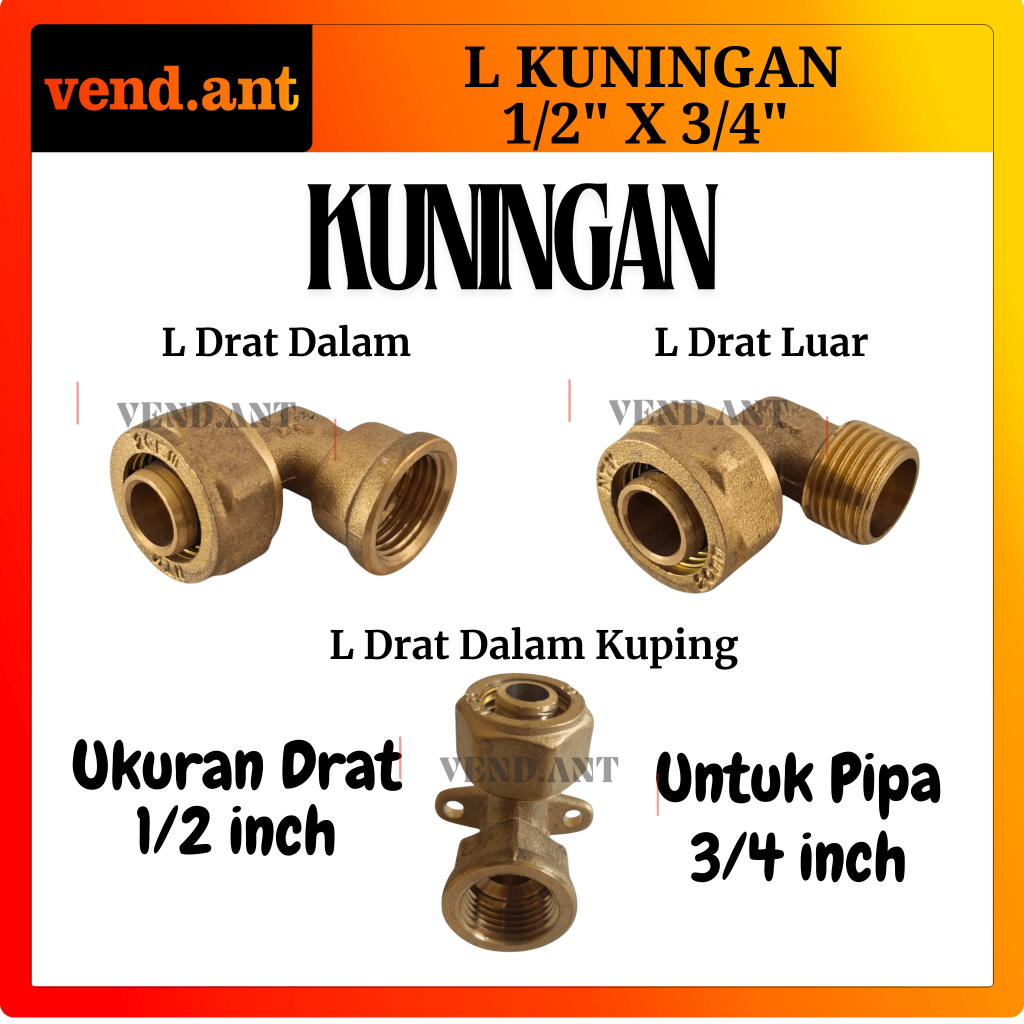Jual Knee Keni Elbow Sambungan L Fitting Pipa Air Panas Drat Luar Dalam 1/2" X 3/4" Kuningan ...