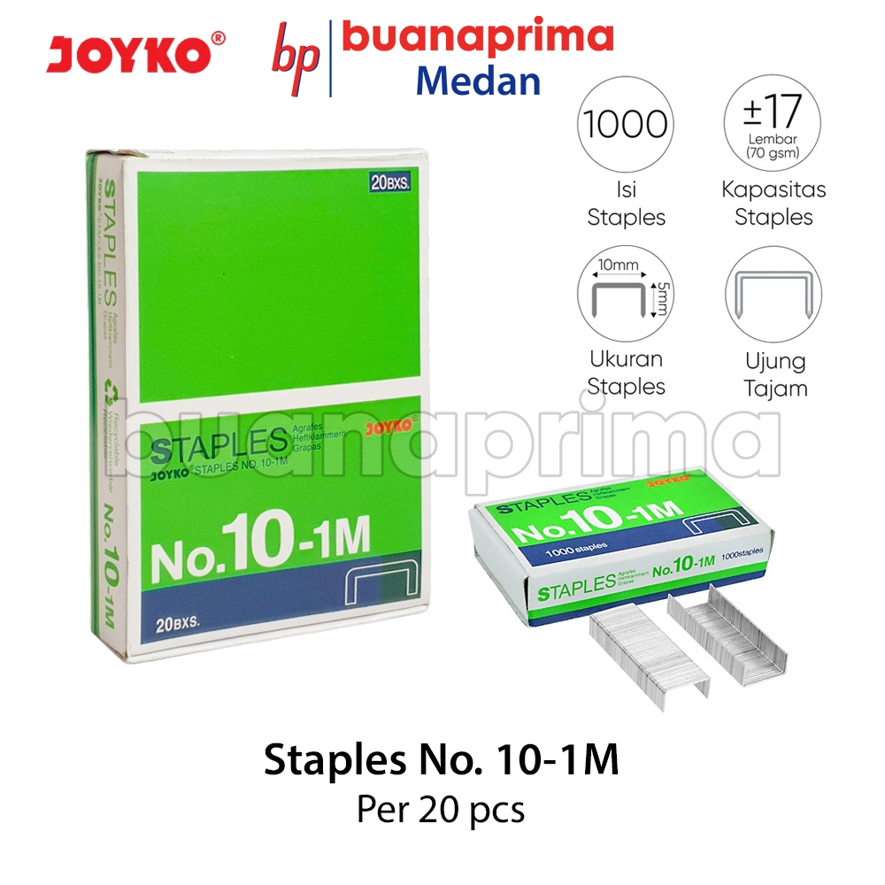 Jual Isi Stapler JOYKO No 10 1-M 1 BOX isi 20 pcs Anak Stapler Hijau Hekter Staples | Shopee ...