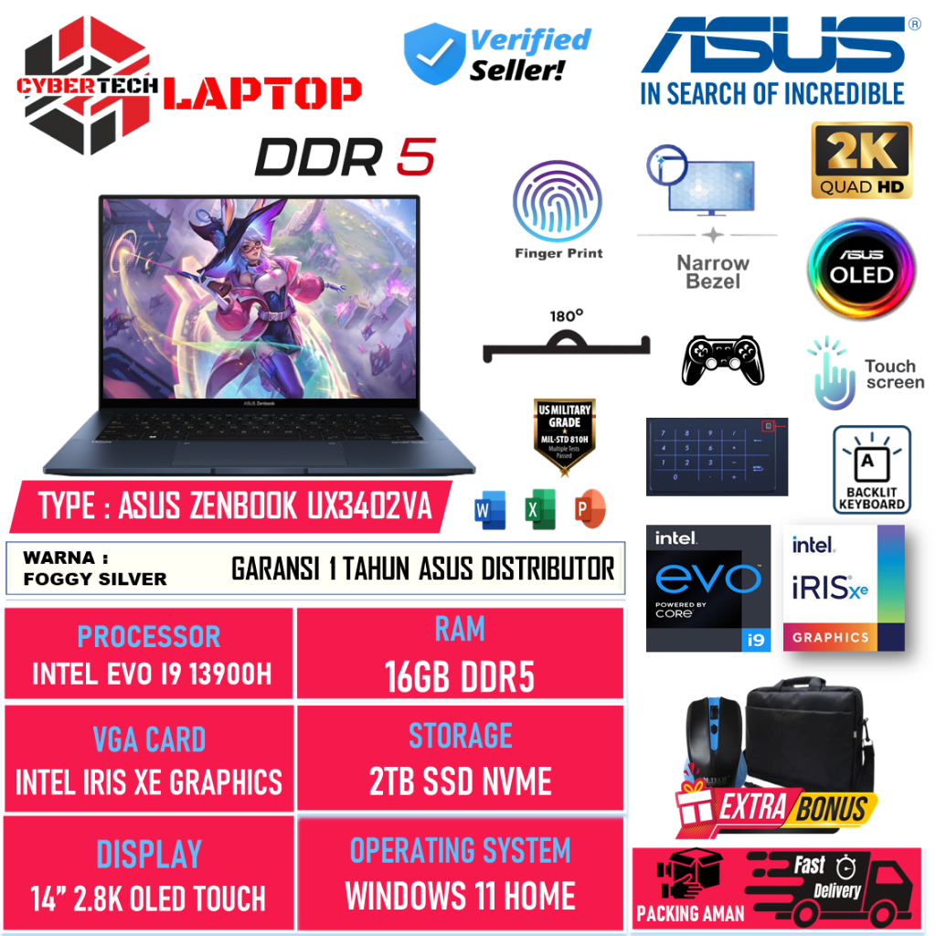 Jual Laptop Ultrabook Asus Zenbook 14 UX3402VA Intel Evo i9 13900H 16GB ...
