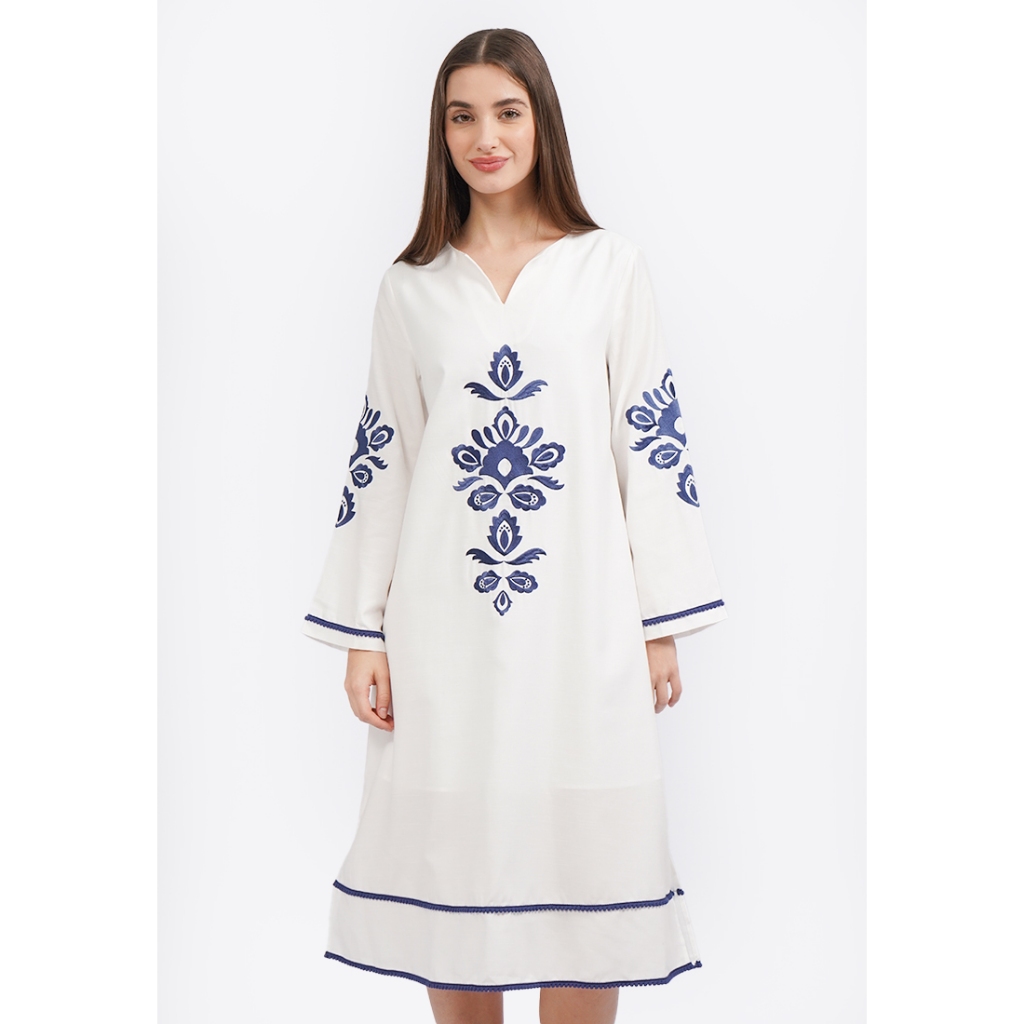 Jual Et Cetera Embroidered V-Neck Midi Dress OFF WHITE | Shopee Indonesia