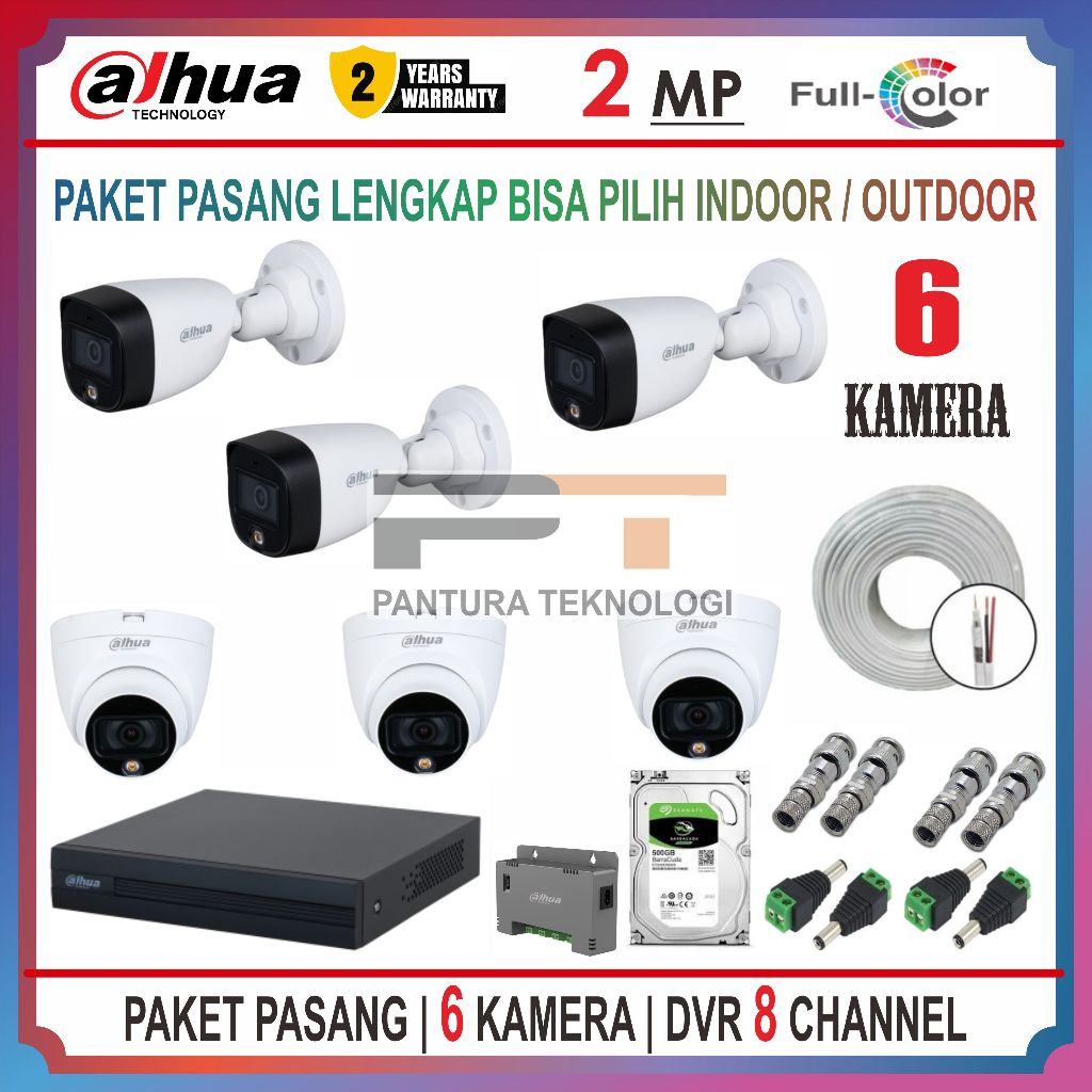 Jual PAKET PROMO CCTV DAHUA 2MP FULLCOLOR 24 JAM WARNA 6 KAMERA DVR 8 ...
