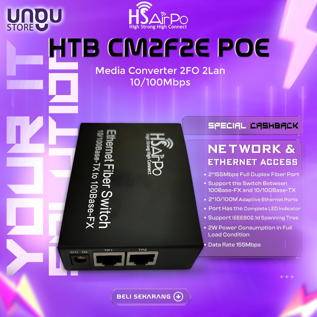 Jual HTB CM2F2E POE Media Converter 2FO 2Lan HsAirpo 10/100Mbps ...