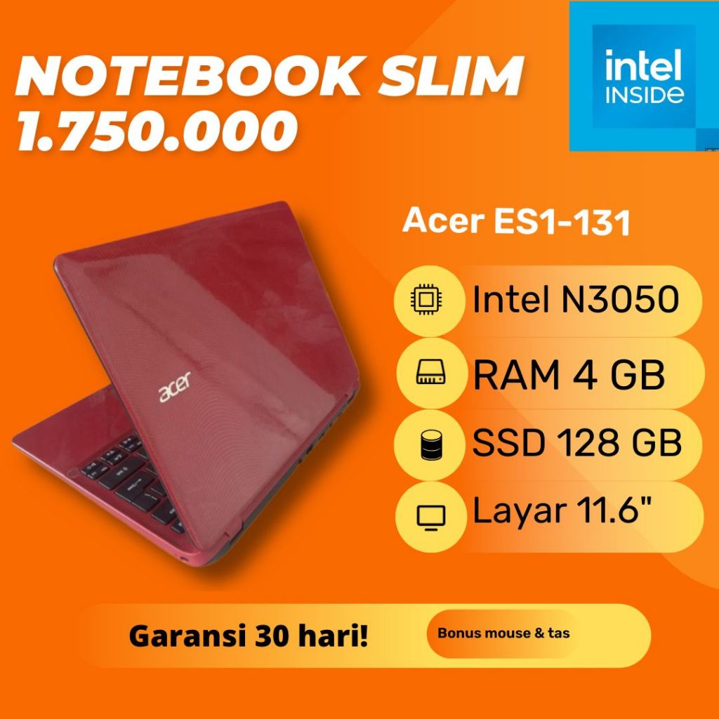 Jual Notebook Acer Aspire ES1-131 Slim Warna Merah Intel Celeron N3050 ...