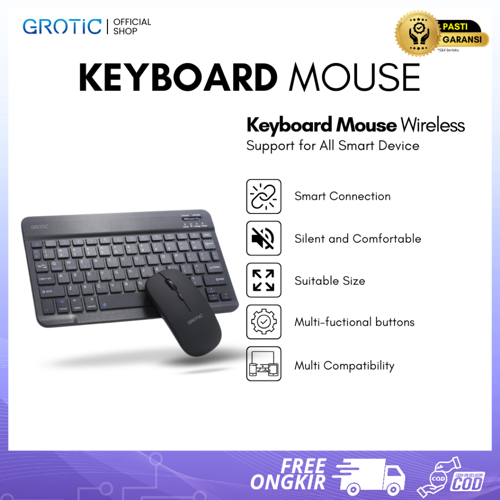 Jual GROTIC Keyboard Mouse Set Wireless Bluetooth 10 inch For Laptop PC ...