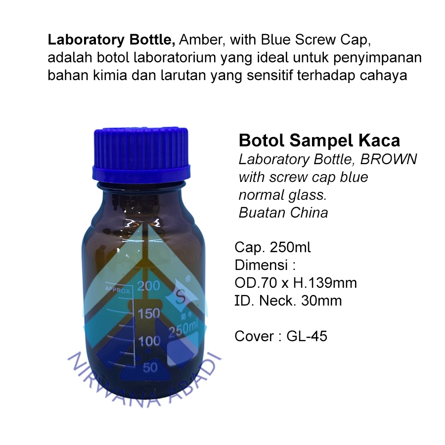 Jual Botol Sampel Coklat 250ml RRC, Lab Bottle Amber, Laboratory Bottle ...