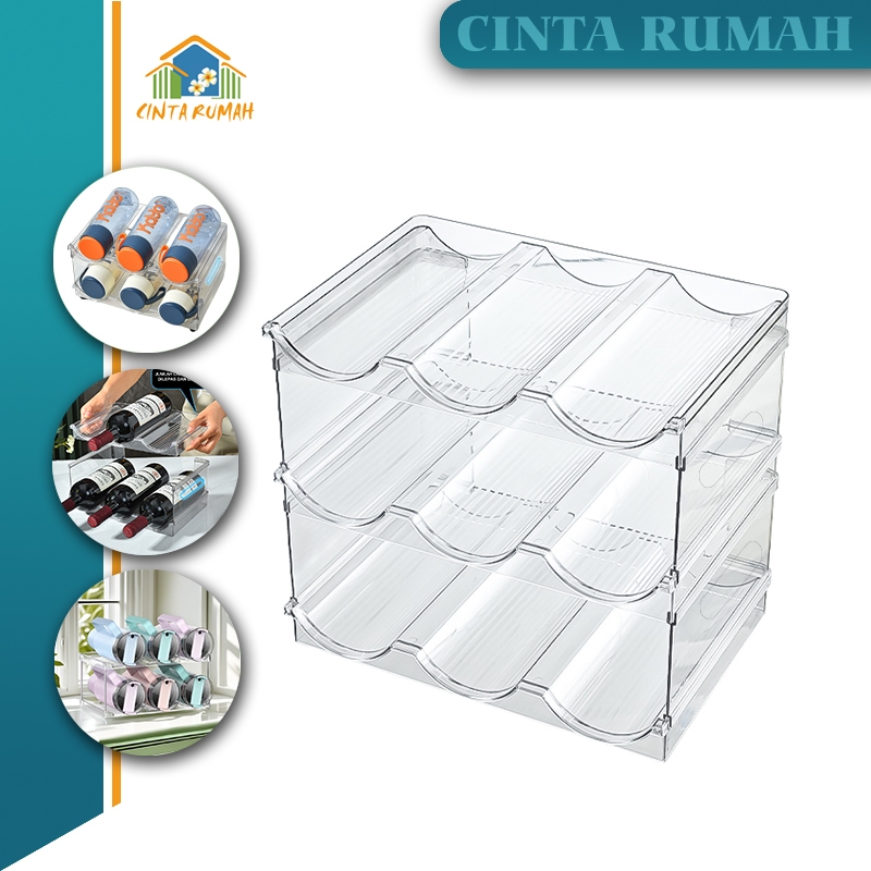 Jual Rak Botol Minuman Susun Transparan Bottle Holder Organizer Storage ...