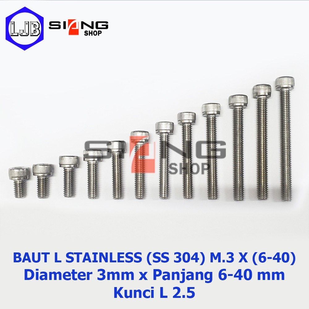 Jual Baut L M3 Stainless 304 THE A2-70 Panjang 6 sd 40 mm | Shopee Indonesia