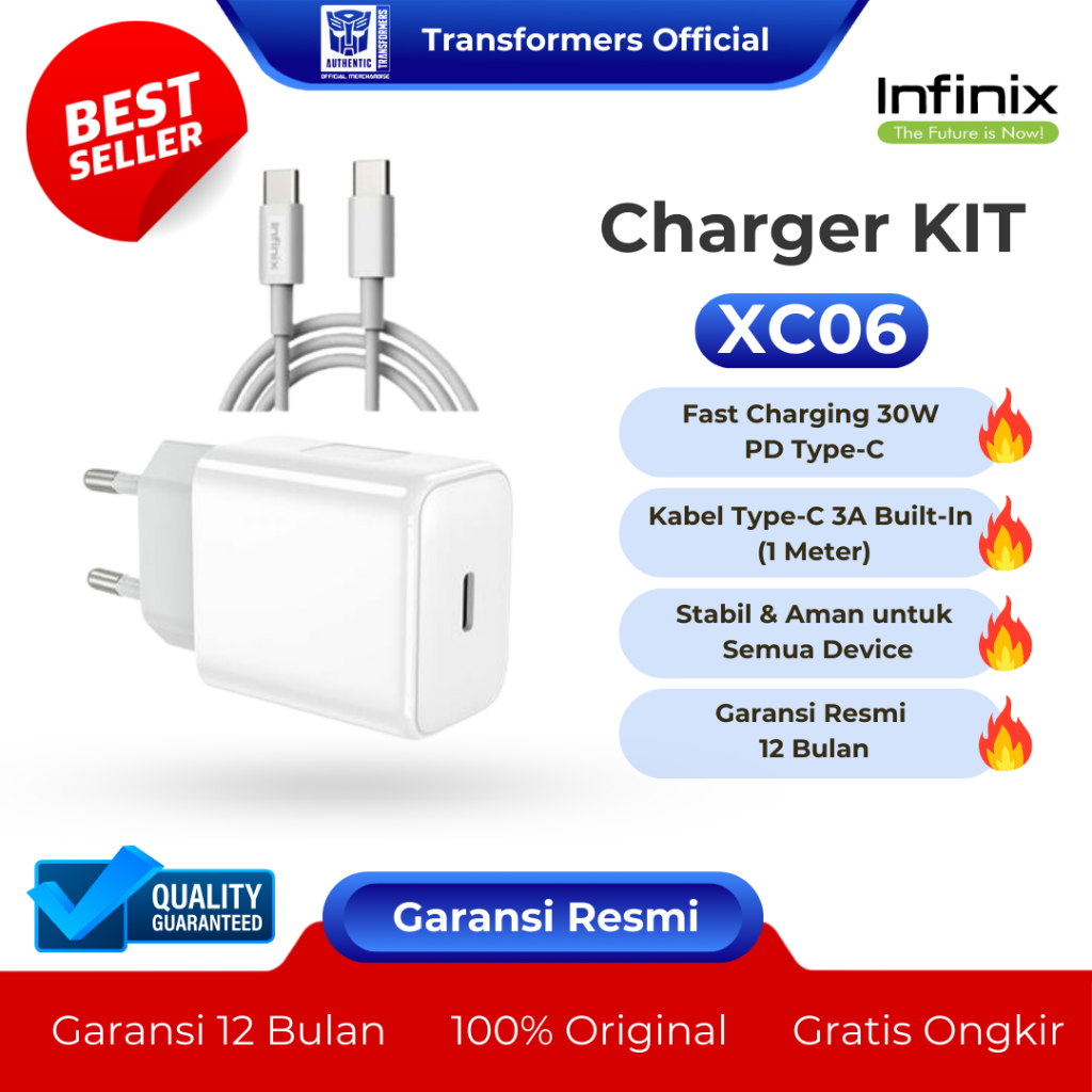 Jual Transformers x Infinix XC06 Charger Kit – Fast Charging 30W, Port ...